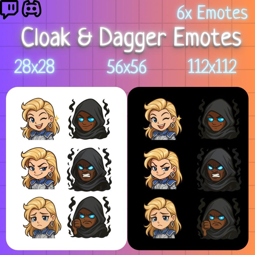 Cloak and Dagger Twitch Emotes Set 6 Pack Superhero Style Marvel Rivals ...