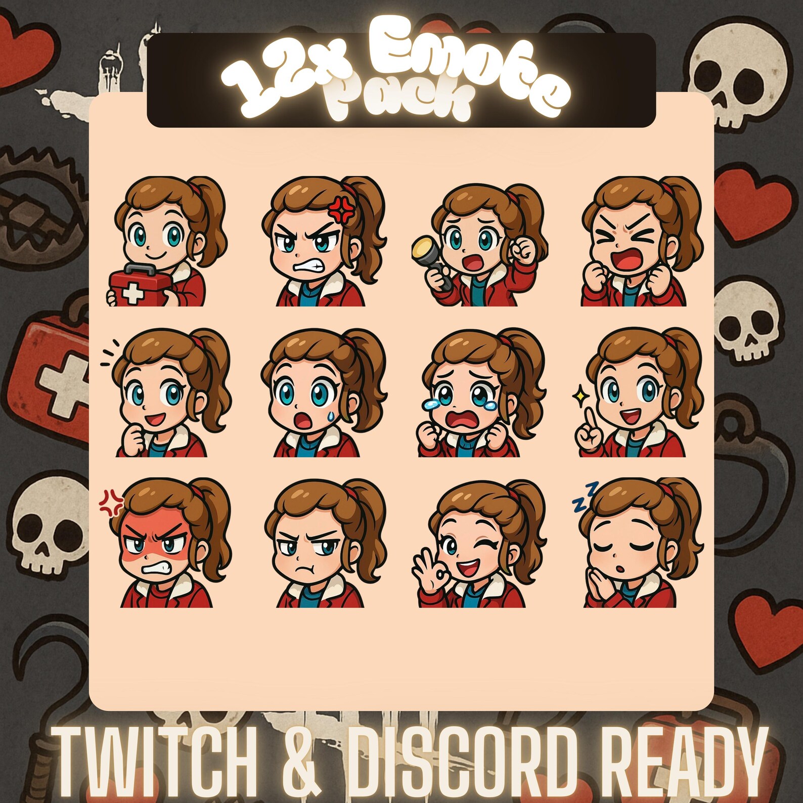 Dead by Daylight Nancy Chibi Emotes | Twitch/discord PNG Pack - Etsy