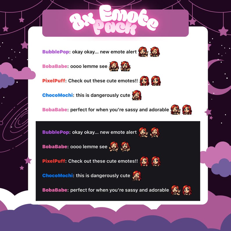Metalhead Chibi Emotes: Red-haired Rocker Girl - Twitch & Discord ...