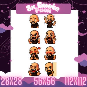 Funny Bald Guy Twitch Emotes: Cartoon Streamer Pack (PNG Digital ...