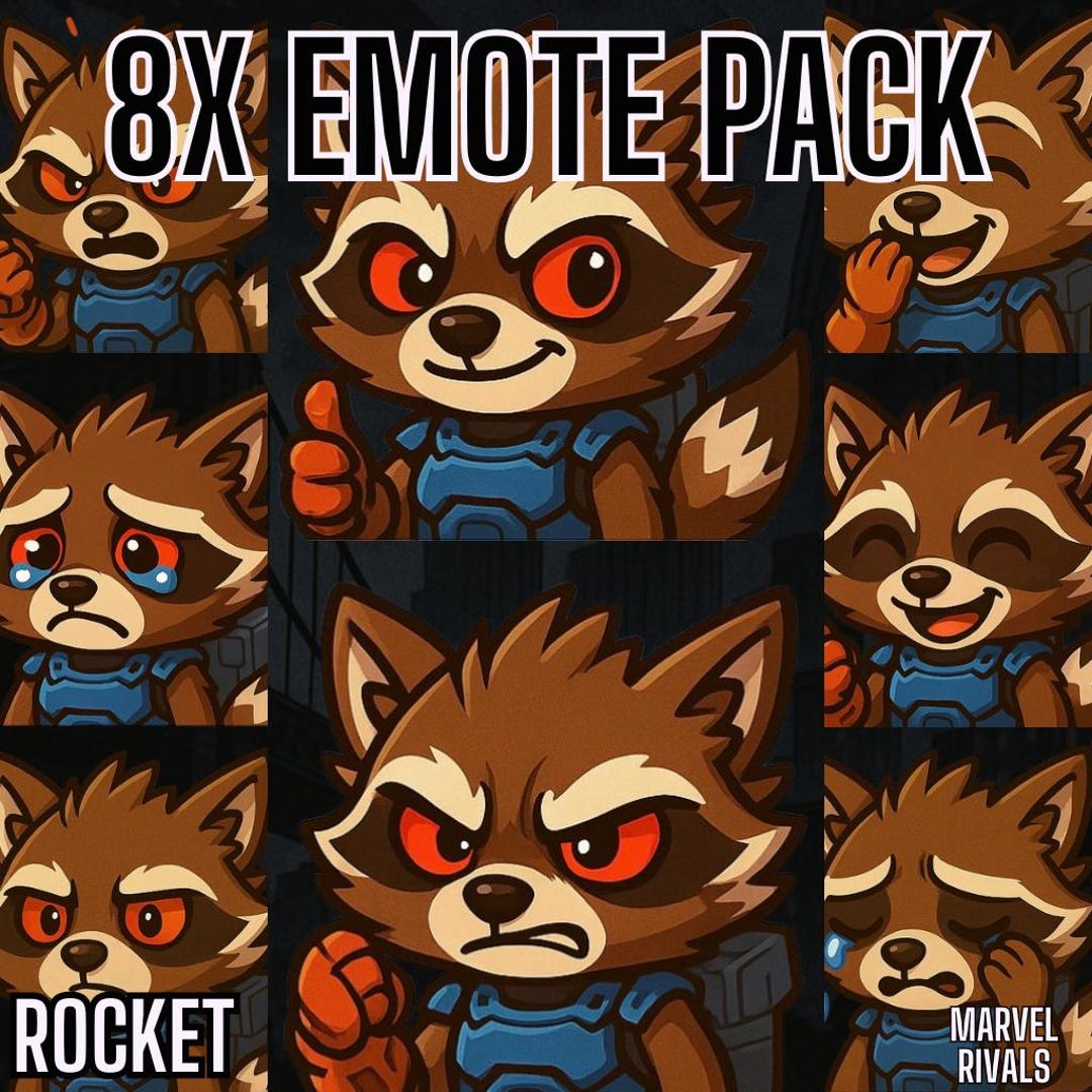 Marvel Rivals Rocket Raccoon Emotes | 8x Twitch & Discord Emoji Pack ...