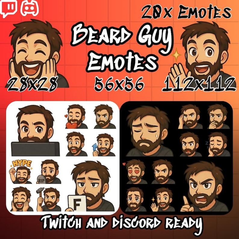 Beard Guy Chibi Emote Pack: Streamer/discord Assets (20 Pngs) - Etsy