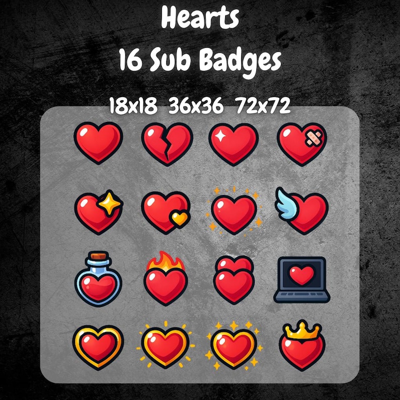 Heart Twitch Sub Badges: Chibi Streamer Loyalty Icons (digital Download ...