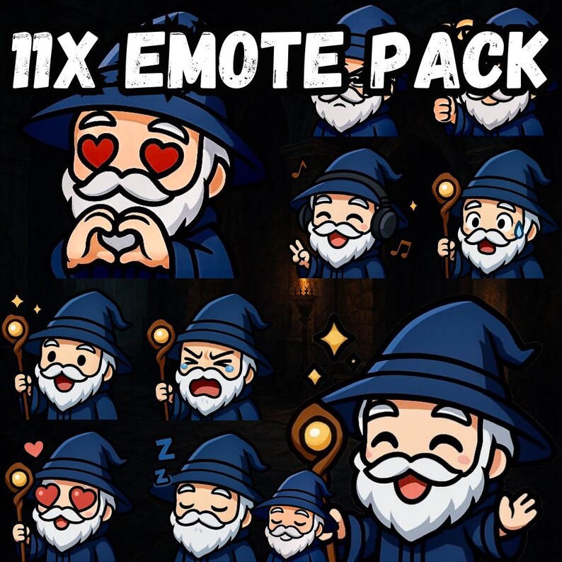 Wizard Twitch Emotes | Cute Chibi Wizard Emote Pack | 11x Streamer ...