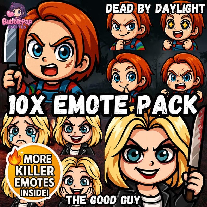 Chucky & Tiffany Emote Pack | Dead by Daylight Good Guy Twitch Emotes ...