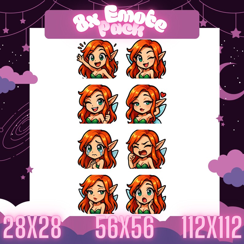 Fairy Girl Twitch Emotes: Chibi Redhead PNG Pack for Vtubers - Etsy