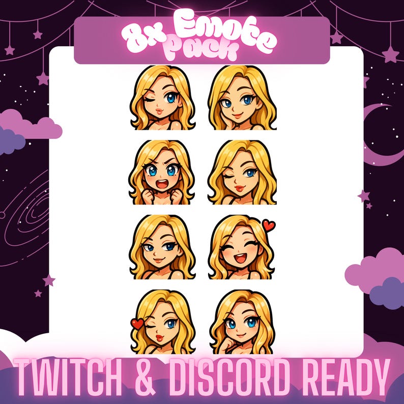 Blonde Girl Twitch Emotes: Flirty Chibi Streamer Pack - Etsy