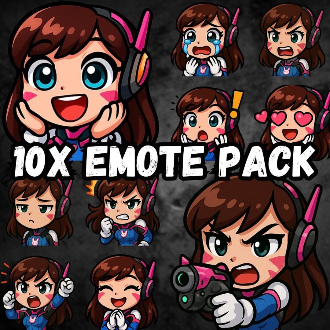 D.va Overwatch Emotes | Chibi Gamer Girl Twitch & Discord (10x PNG ...