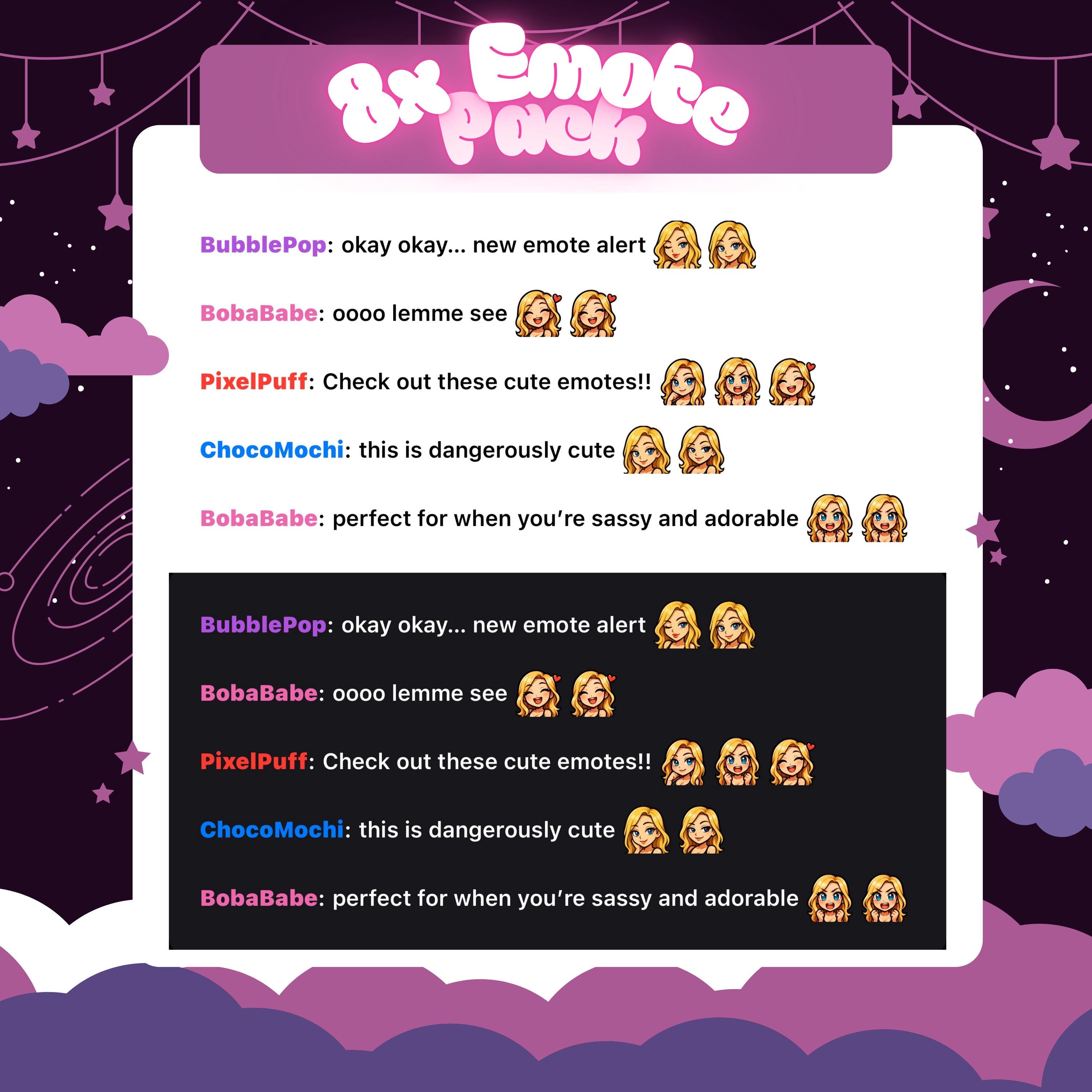 Blonde Girl Twitch Emotes: Flirty Chibi Streamer Pack - Etsy