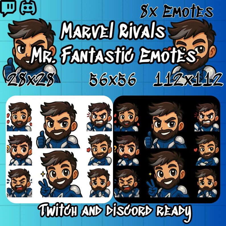 Marvel Rivals Mr. Fantastic Emote Pack – 8x Twitch & Discord Chibi ...