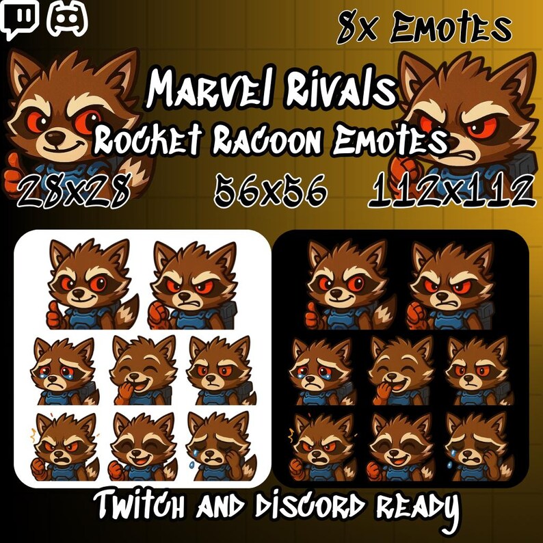 Marvel Rivals Rocket Raccoon Emotes | 8x Twitch & Discord Emoji Pack ...