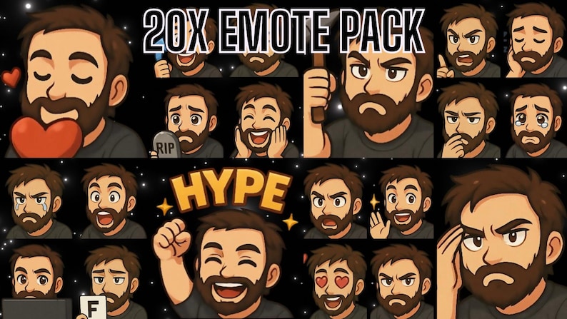 Beard Guy Chibi Emote Pack: Streamer/discord Assets (20 Pngs) - Etsy