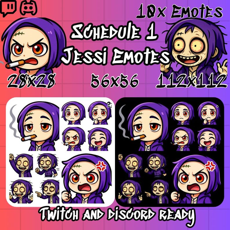 Jessi Emotes: 10x Edgy Chibi Emoji Pack (digital Download) - Etsy