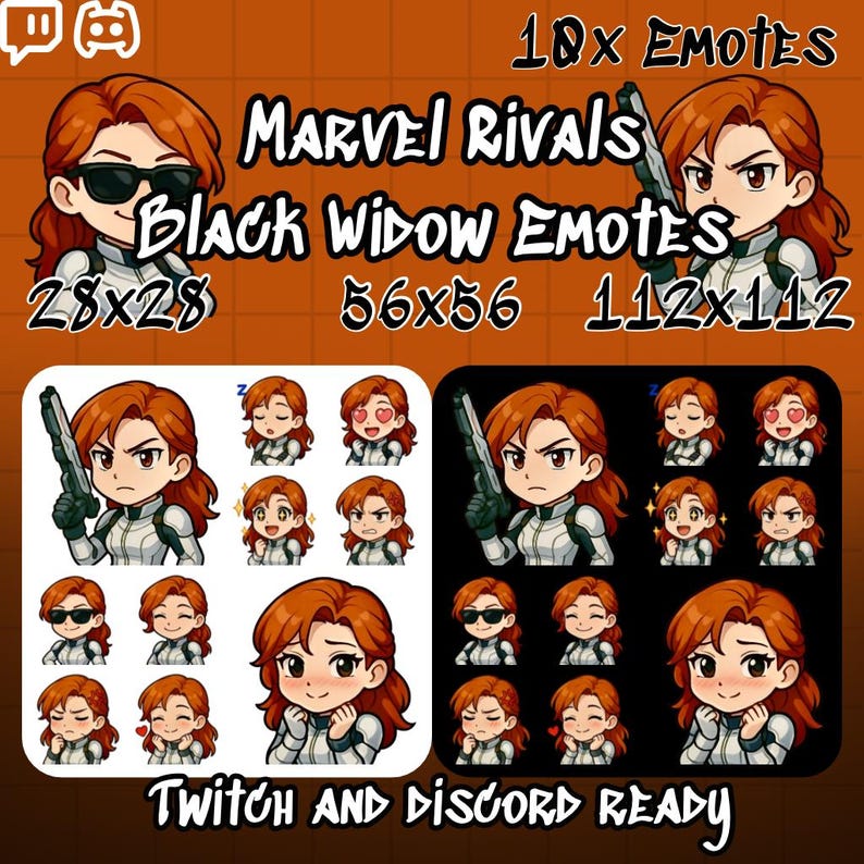 Black Widow Emotes Set 10 Pack Chibi Superhero Twitch Emotes for ...