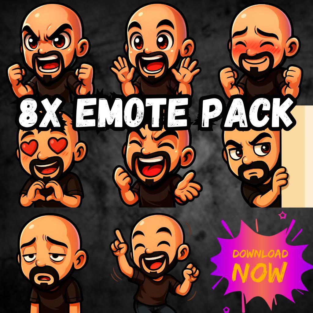 Funny Bald Guy Twitch Emotes: Cartoon Streamer Pack (PNG Digital ...