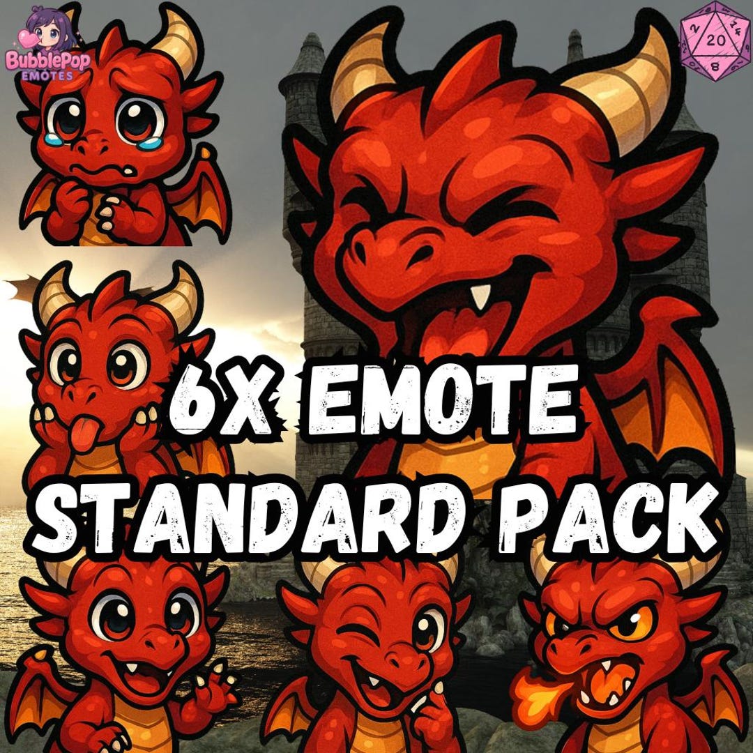 D&D Red Dragon Emotes | 6 Pack Cute Chibi Twitch Emotes | Fantasy Fire ...
