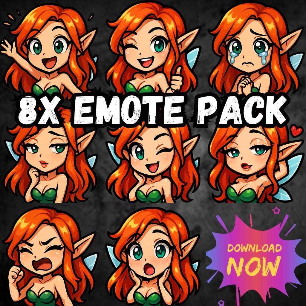 Fairy Girl Twitch Emotes: Chibi Redhead PNG Pack for Vtubers - Etsy