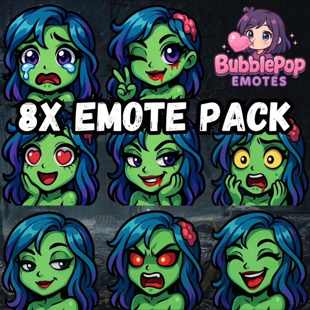 Zombie Girl Twitch Emote Pack – 8x Chibi Stream Emotes – Cute Horror ...