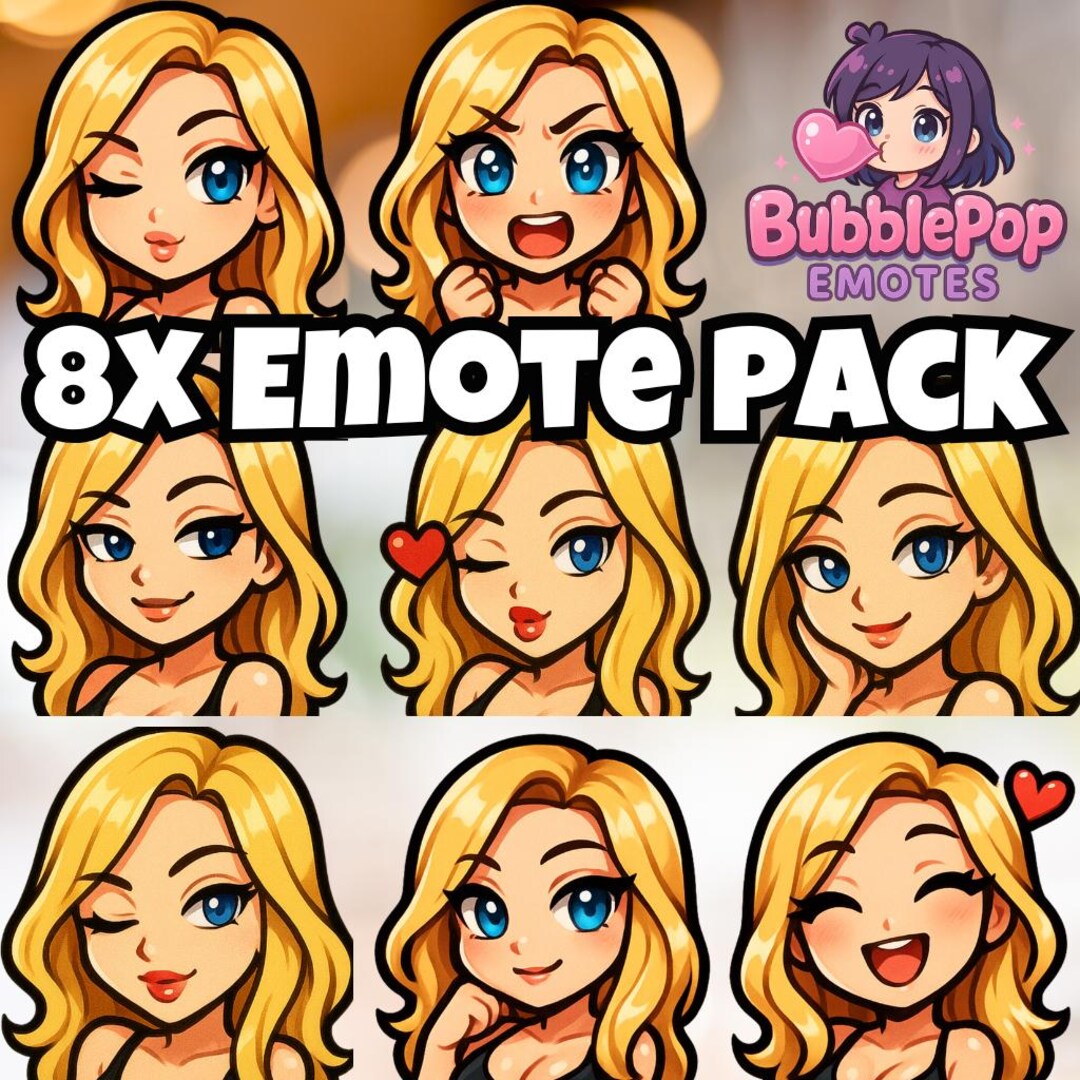 Blonde Girl Twitch Emotes – 8x Emote Pack | Cute & Flirty Chibi Pngs ...
