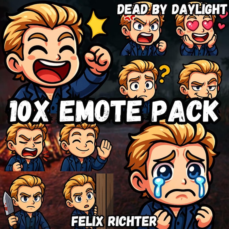 Dead by Daylight Felix Richter Emote Pack | Horror Streamer, Vtuber - Etsy