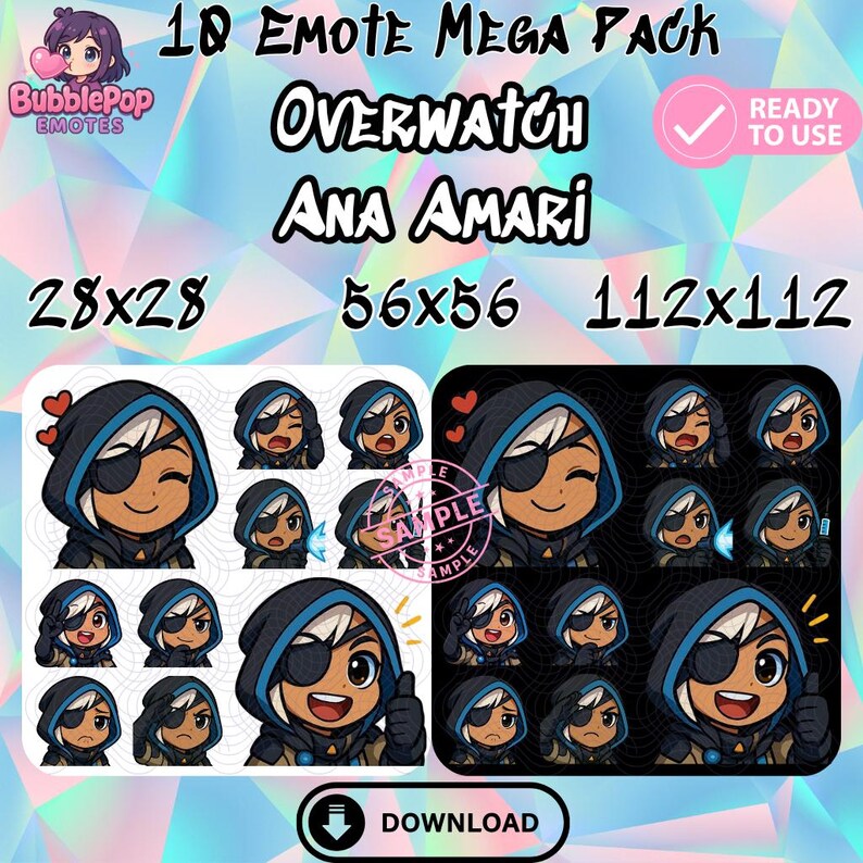 Tactical Ana Chibi Emote Set | Overwatch Sniper Support Twitch Discord ...
