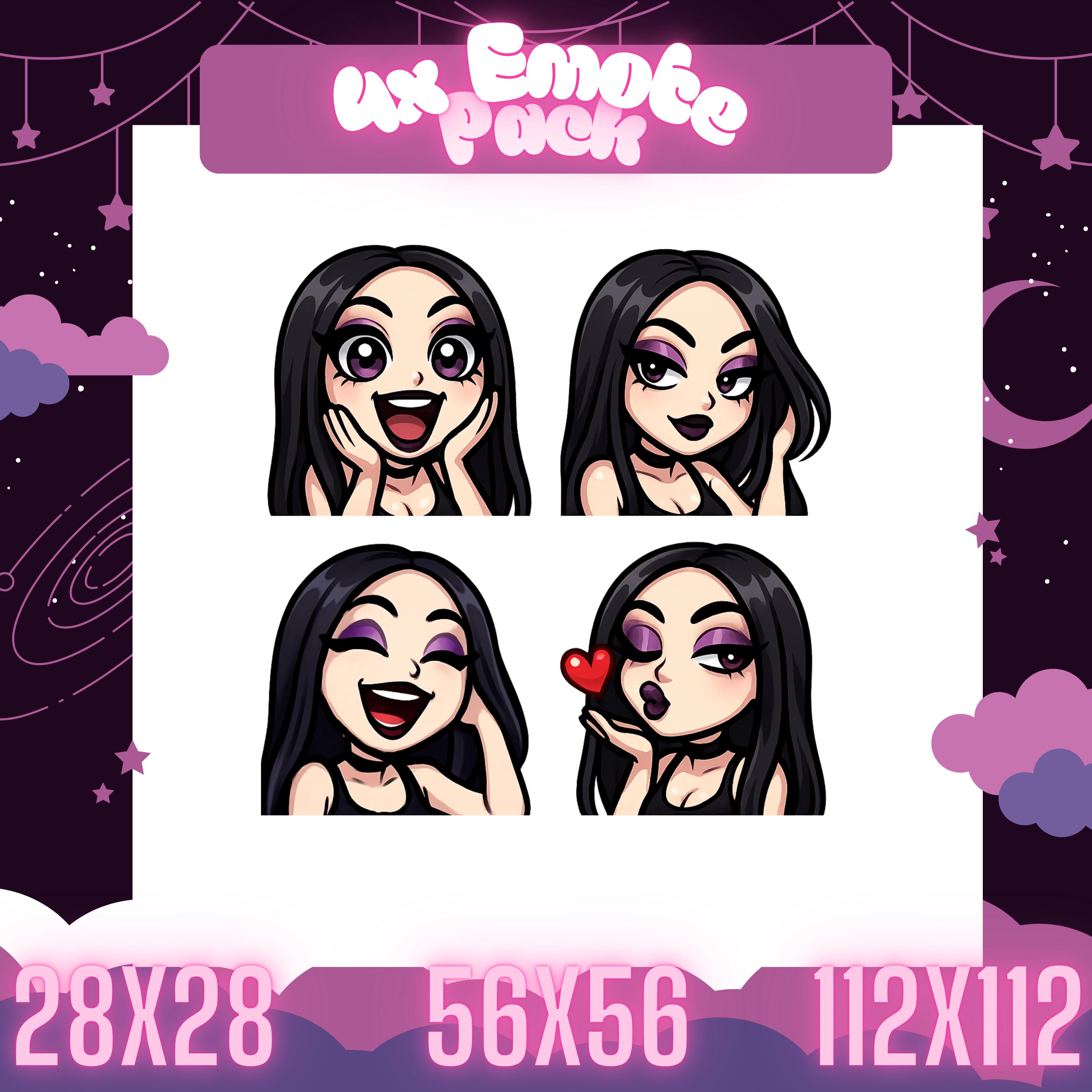 Goth Girl Twitch Emotes | Chibi Stream Graphics (4x PNG Instant ...