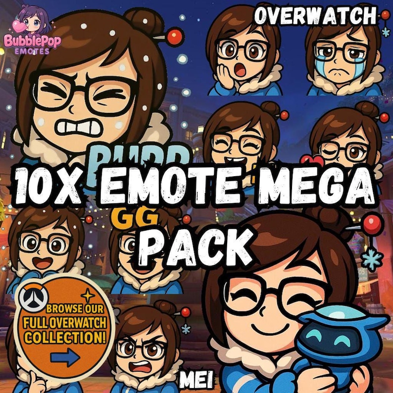 Overwatch Mei Twitch Emotes | 10x Mega Emote Pack | Chibi PNG Bundle ...