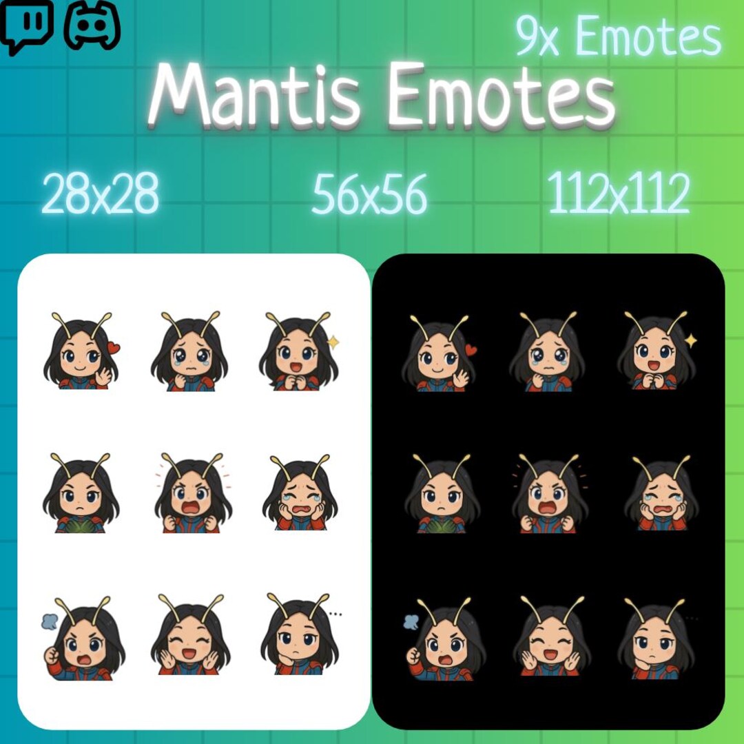Mantis Emotes Set 9 Pack Cute Chibi Alien Girl Twitch Emotes for ...