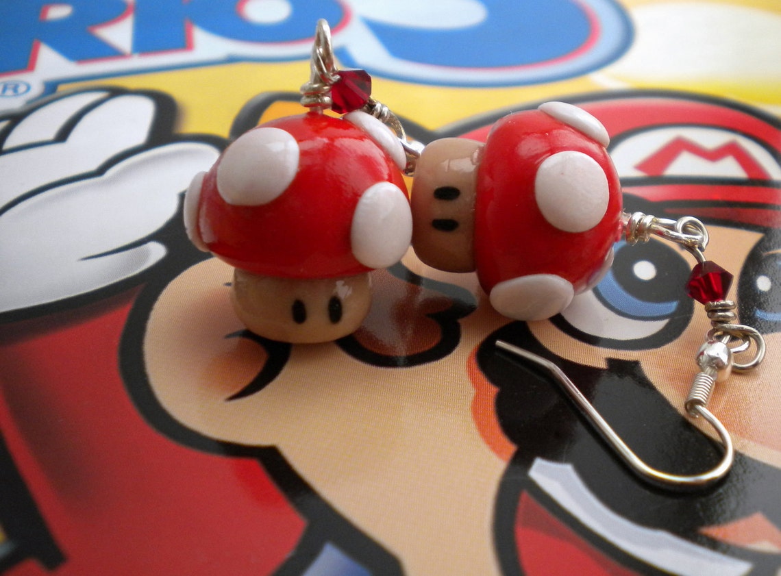 Mario Super Mushroom Earrings - Nintendo - Etsy
