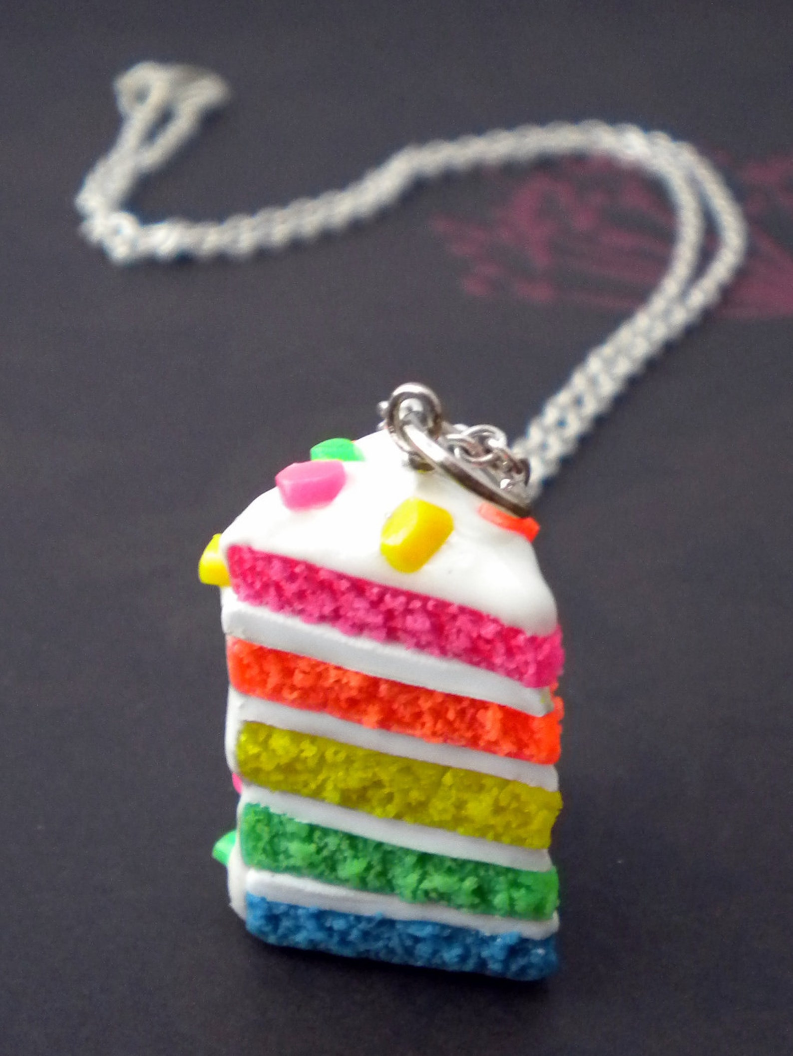 Rainbow Cake Necklace - Neon Cake, Confetti Frosting - Etsy