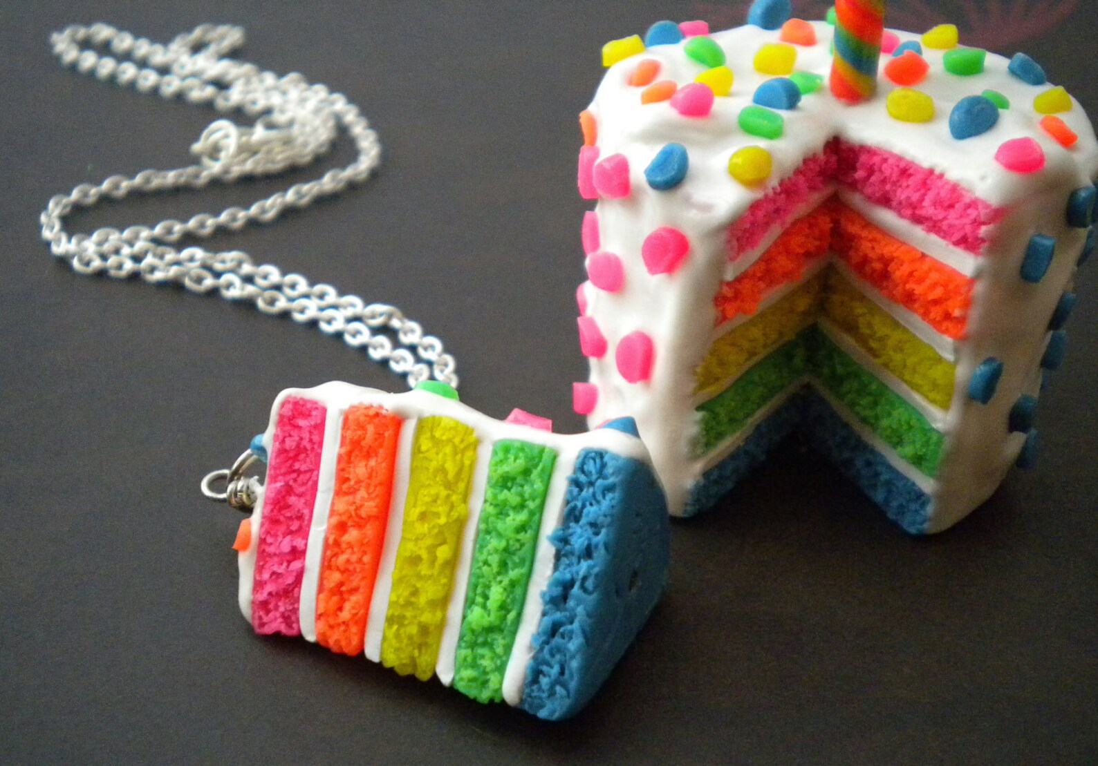 Rainbow Cake Necklace - Neon Cake, Confetti Frosting - Etsy