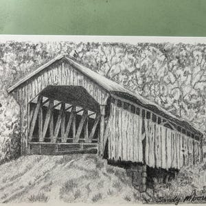 Original Pencil Drawing | Rustic Covered Bridge | Hand-drawn ...