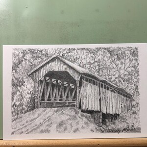Original Pencil Drawing | Rustic Covered Bridge | Hand-drawn ...