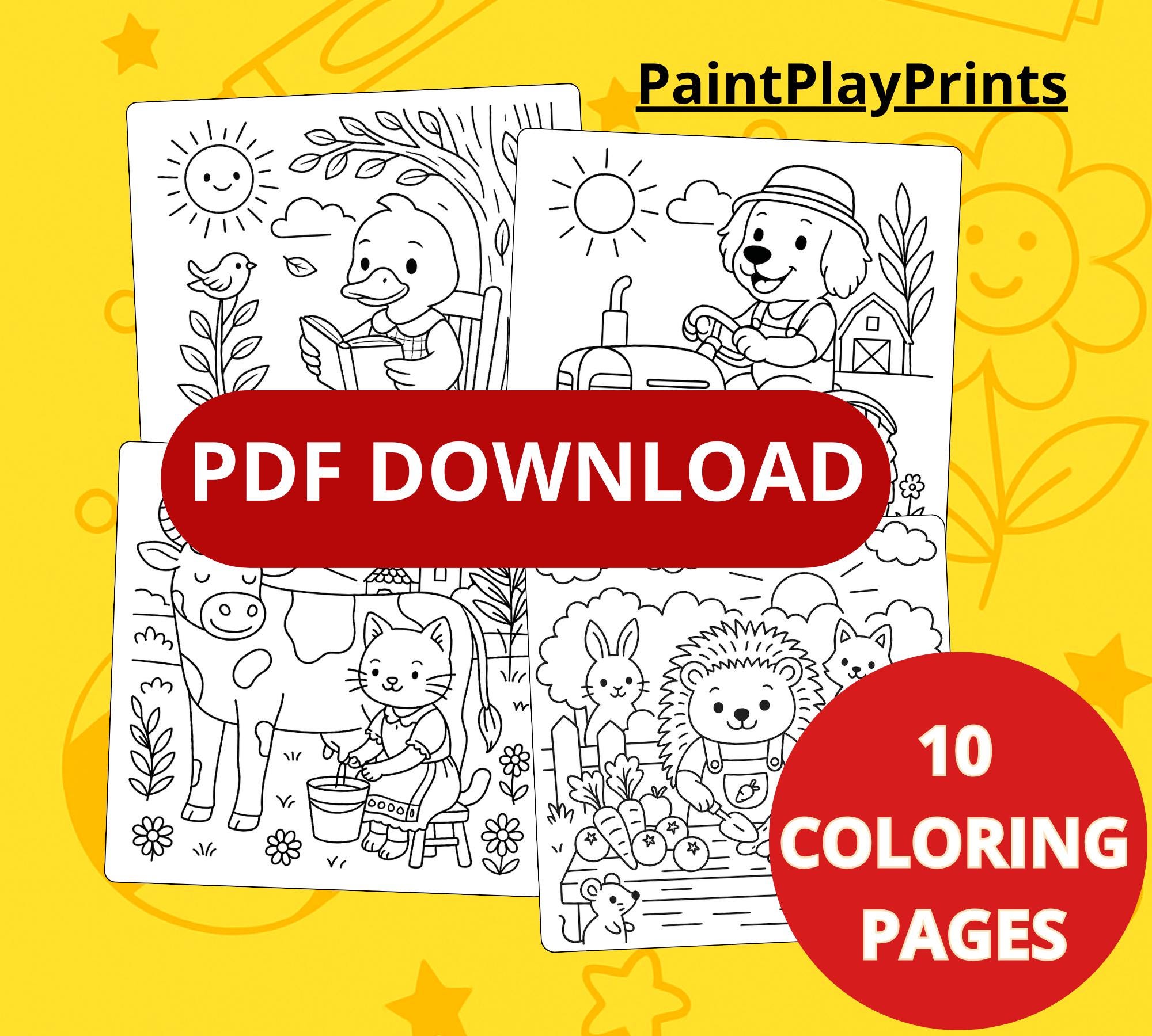 Farm Animals Coloring Book for Kids | Cute Country Life Scenes to Color ...