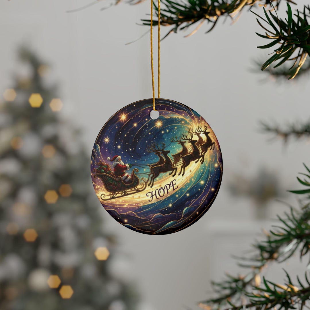 2025 Stained Glass Santa Sleigh Hope Ornament, Reindeer Flying ...