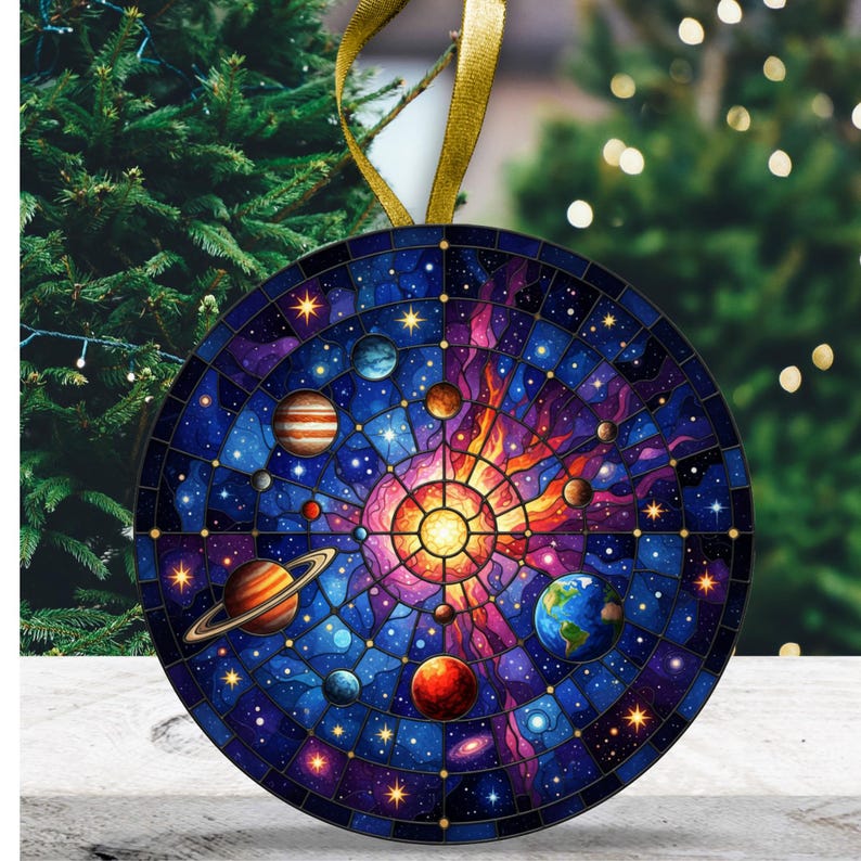 2025 Stained Glass Solar System Ornament, Space Theme Ceramic Decor ...
