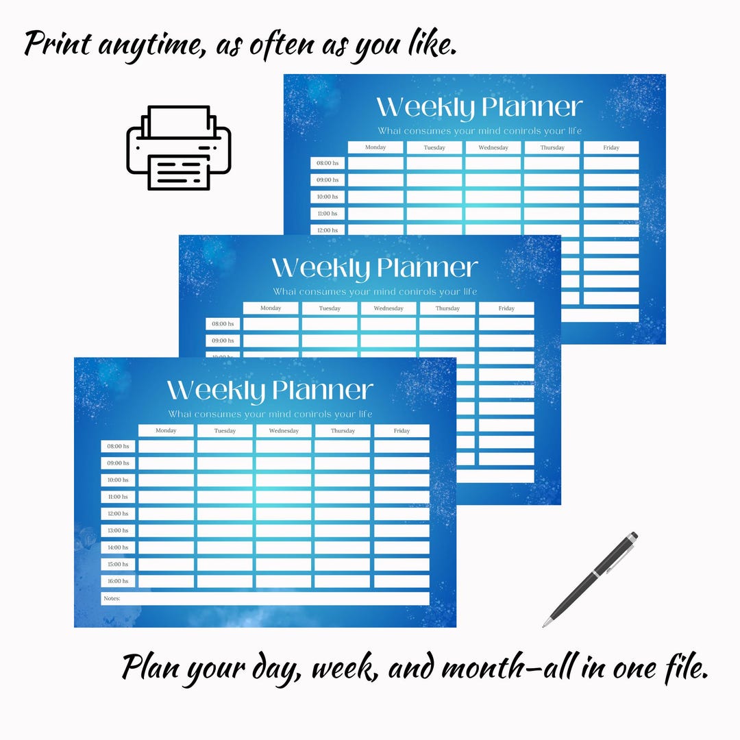 Minimal Blue Weekly Planner | Aesthetic Schedule Organizer | Printable ...