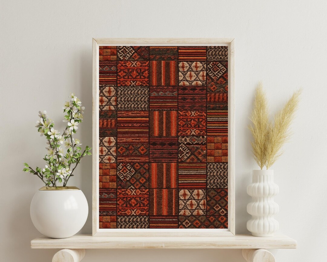 Red Patchwork Textile Art Print: Boho Rug Tapestry (digital Download - Etsy