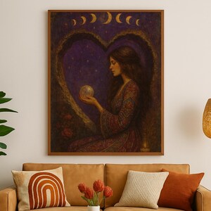 Whimsigoth Mystic Woman Wall Art, Moon Phases Print, Bohemian Spiritual ...