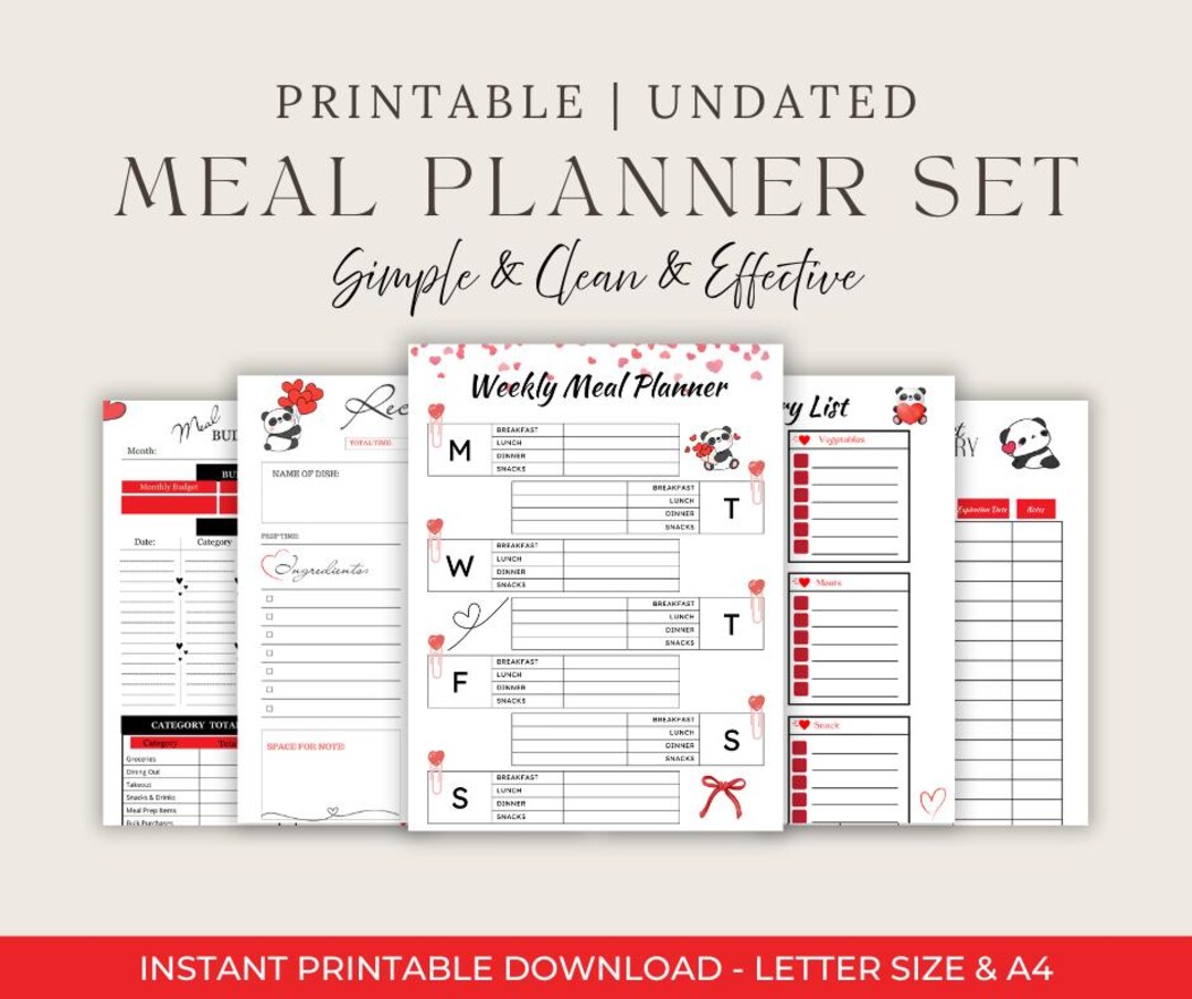 ADHD Friendly Meal Planner Set – Cute Panda Kitchen Organizer, Weekly ...