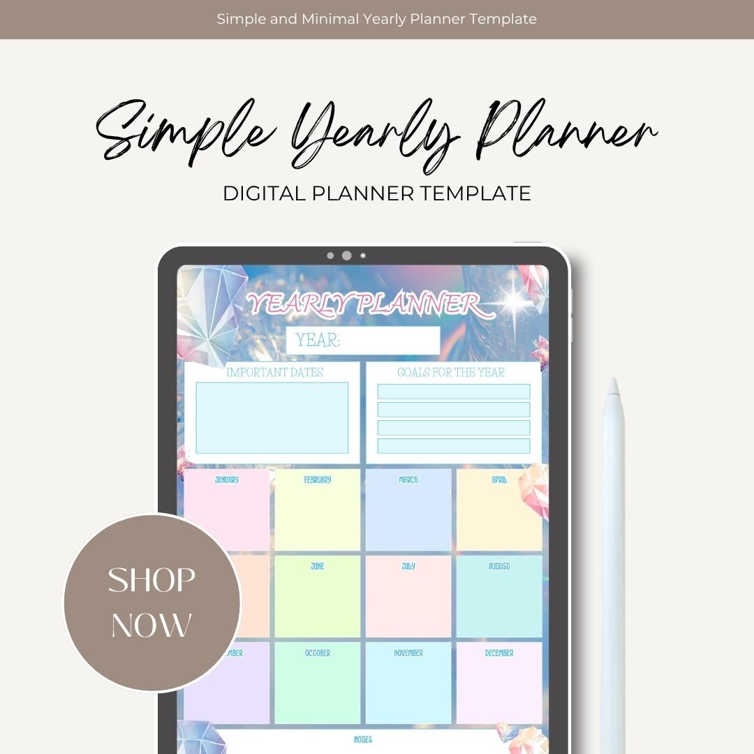 Pastel Y2K Yearly Planner – 2025 Printable Calendar, Kawaii Crystal ...