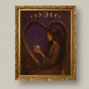 Whimsigoth Mystic Woman Wall Art, Moon Phases Print, Bohemian Spiritual ...