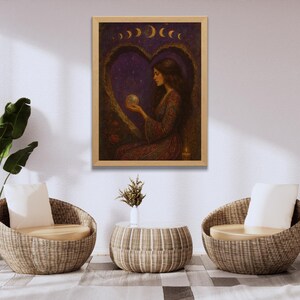 Whimsigoth Mystic Woman Wall Art, Moon Phases Print, Bohemian Spiritual ...