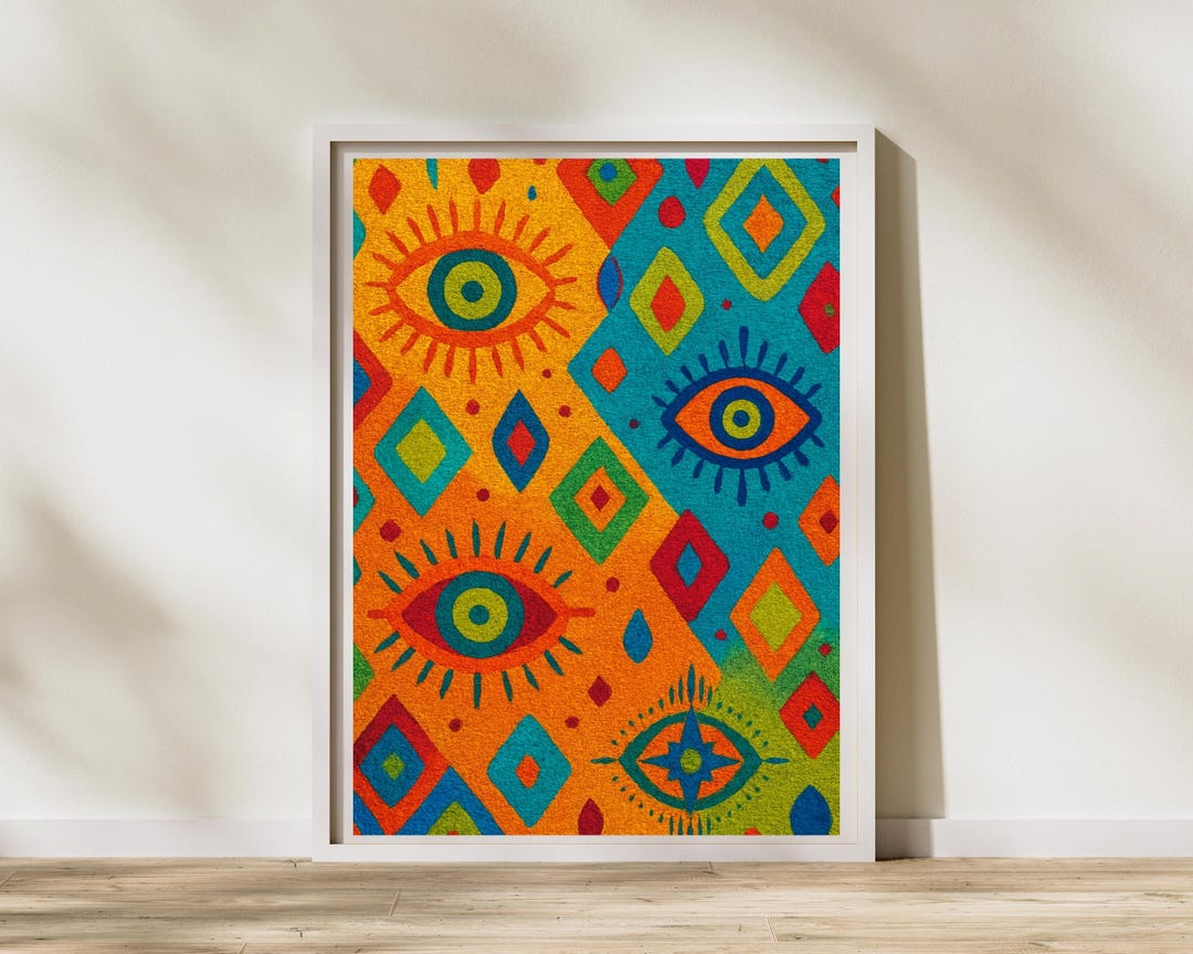 Funky Evil Eye Art Print: Maximalist Abstract Geometric Decor (digital ...