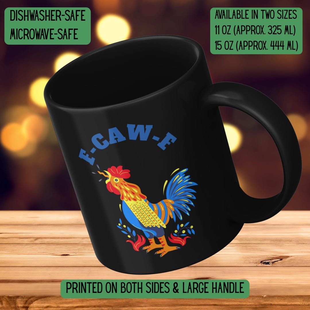 FCAWF Mug - Black Ceramic Rooster Meme Illustration Mug, Chicken & Farm ...