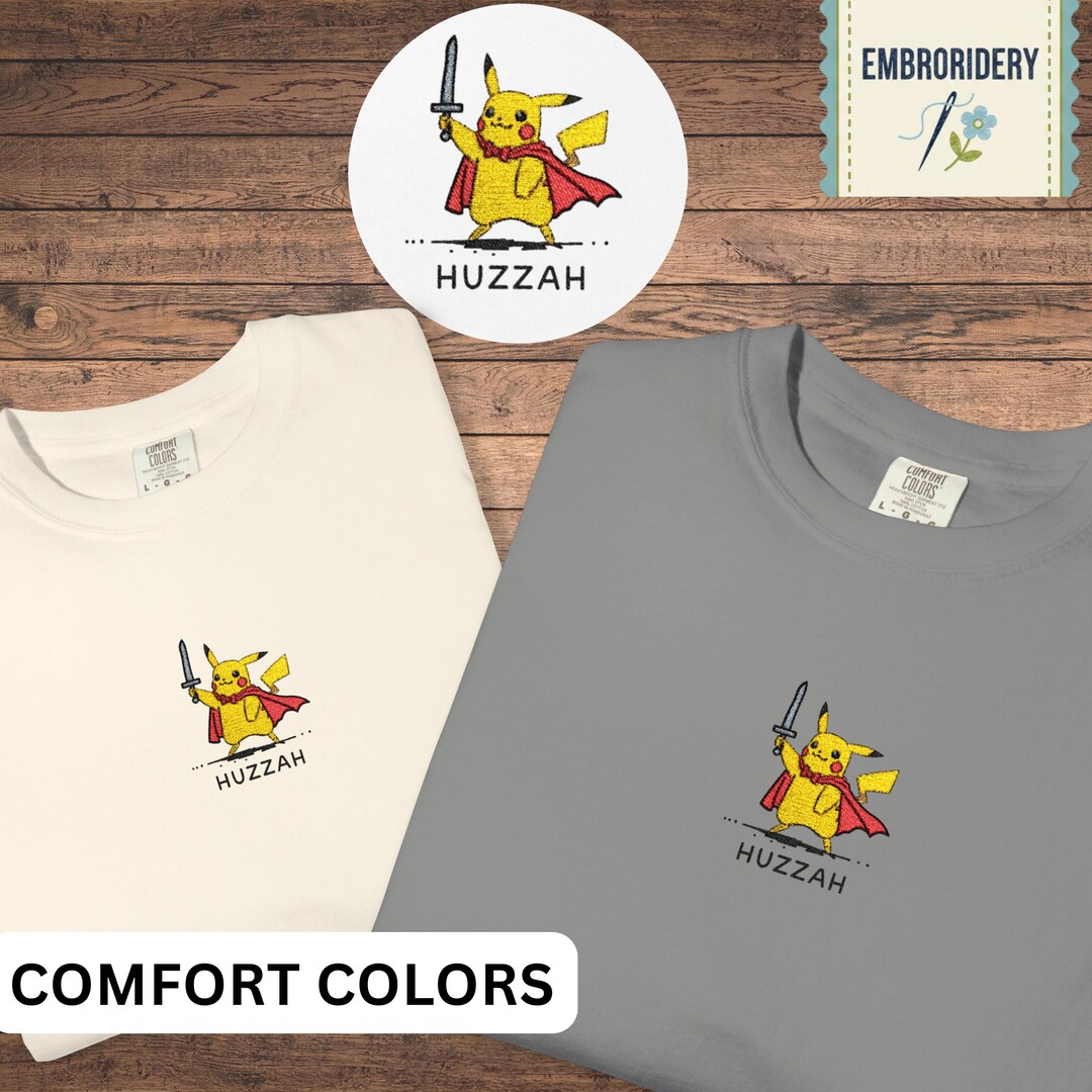 Huzzah Pikachu Shirt Embroidered Comfort Colors - Funny Dnd Nerd & Ren ...