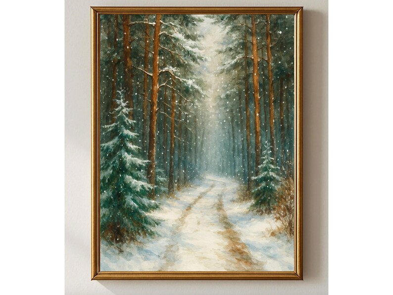 Winter Forest Path Printable Wall Art, Snowy Woodland Landscape ...
