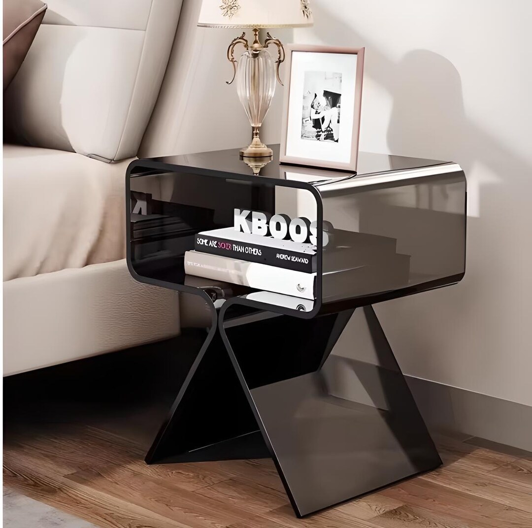 Modern Acrylic Side Table – Clear Bedside Nightstand With Storage ...