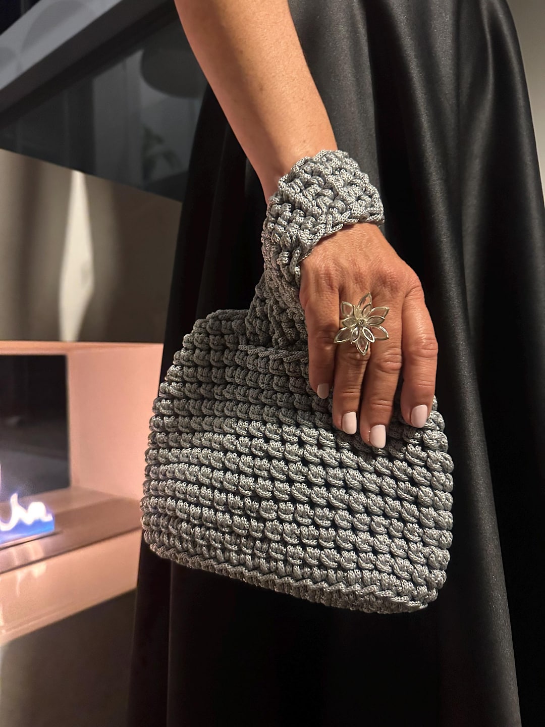 Crochet Knot Loop Bag PATTERN, Elegant Evening Pouch or Sling, Silver ...