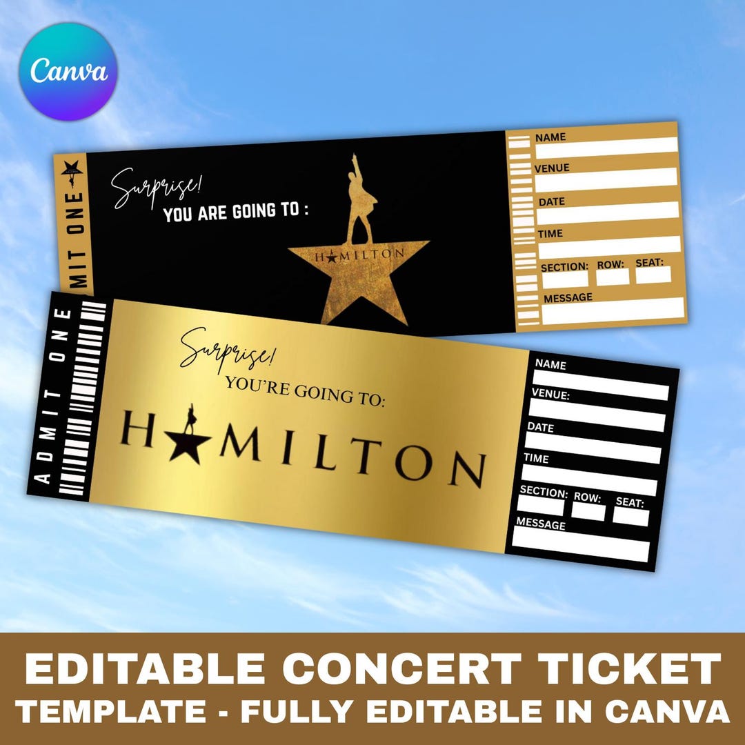 Hamilton Broadway Ticket Template: Editable Musical Gift (digital ...